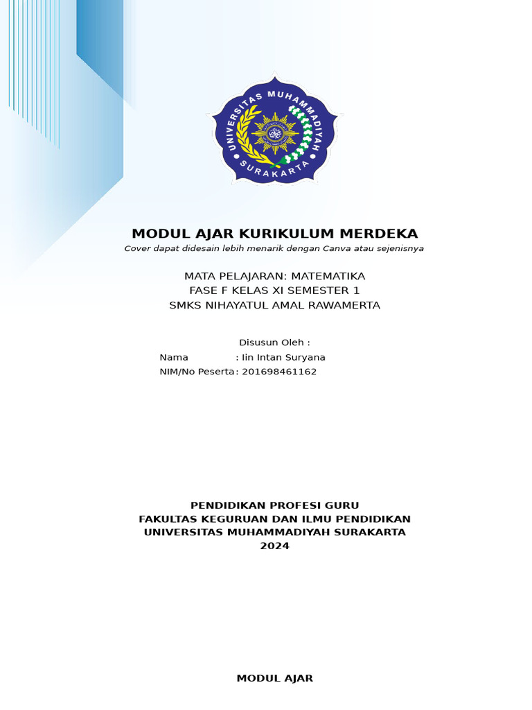 Desain Cover Modul Ajar Matematika XI | PDF