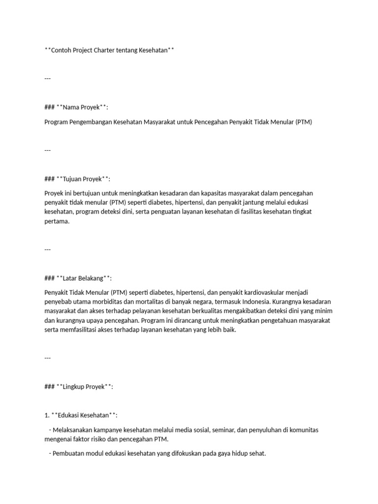 Contoh Project Charter Tentang Kesehatan Pdf