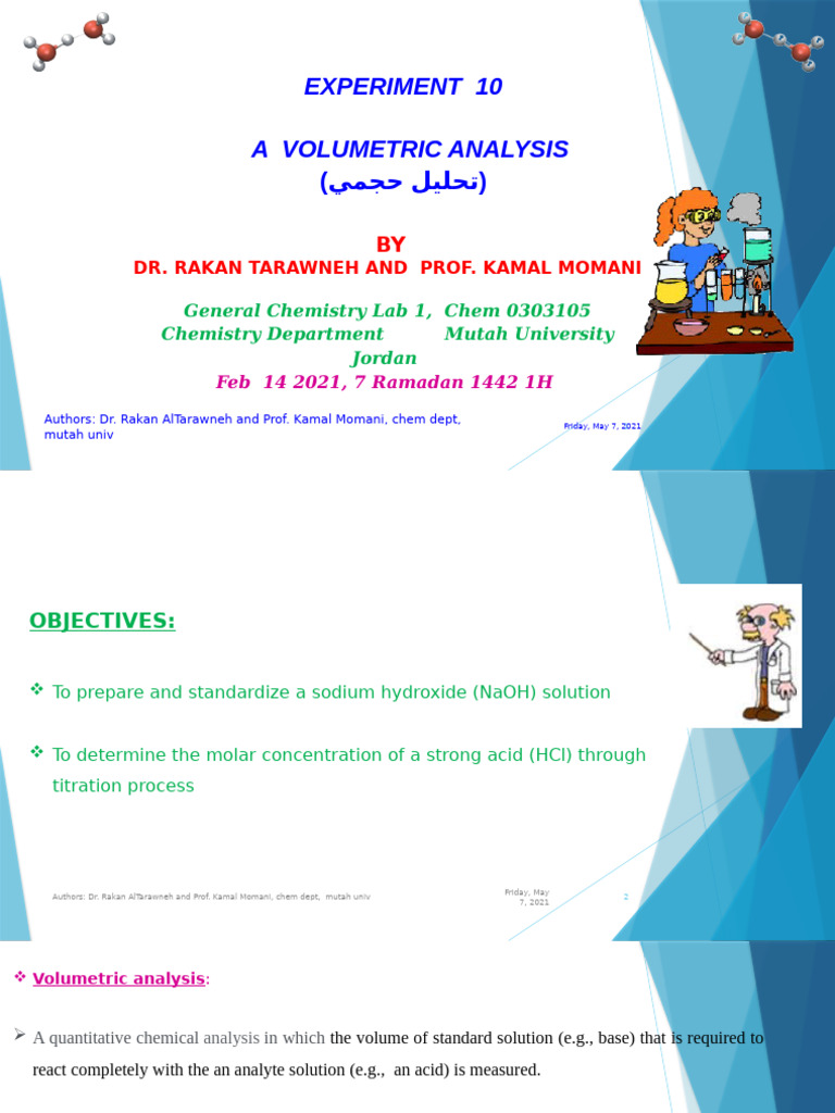 EXPERIMENT 10 A Volumetric Analysis | PDF | Titration | Chemistry