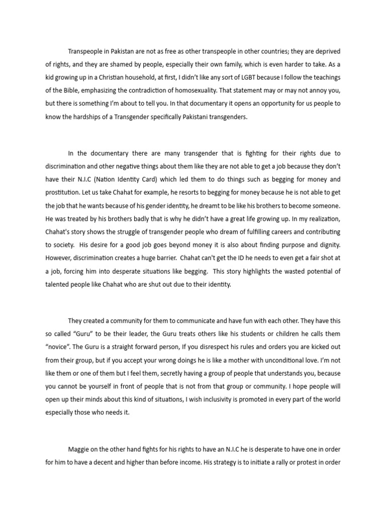 Pakistan trans essay | PDF | Transgender | LGBTQIA+ Studies