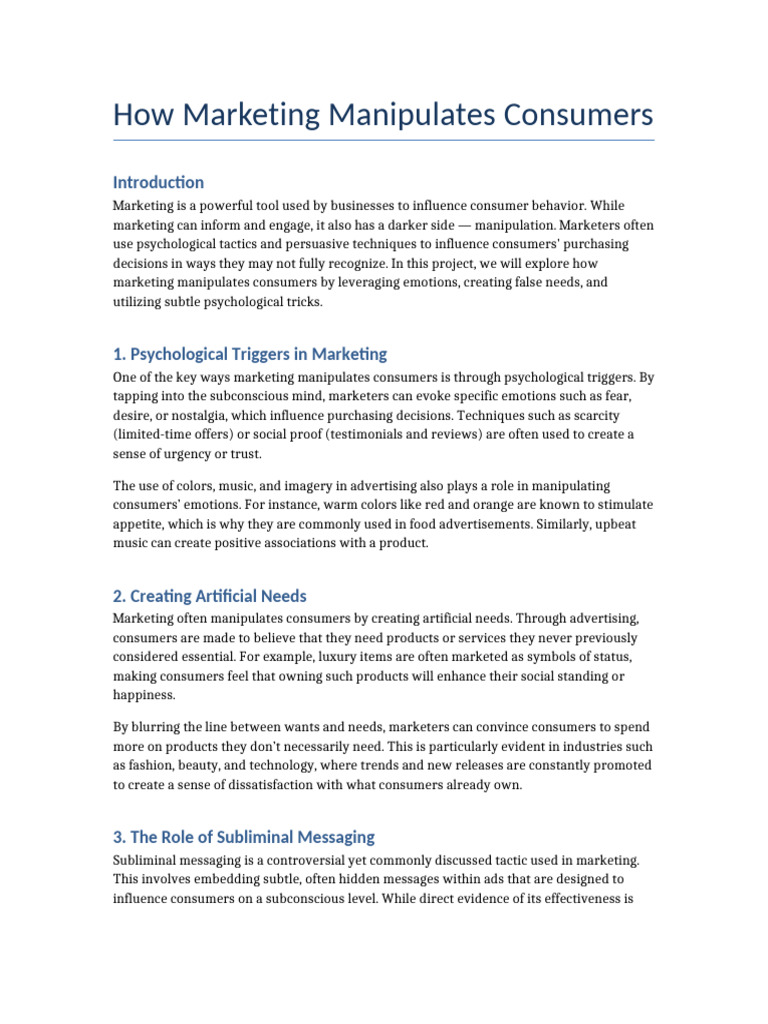 Marketing's Manipulative Tactics Explained | PDF | Advertising | Marketing