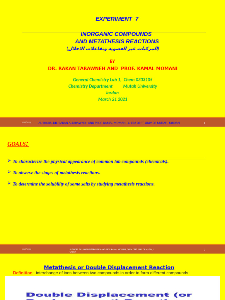 Metathesis Reactions in Chemistry Lab | PDF | Chemical Reactions ...