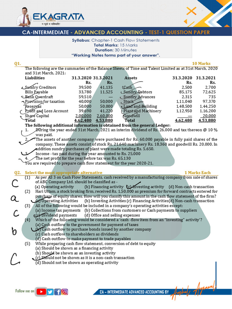 Ca-Intermediate: - Advanced Accounting | PDF | Cash Flow Statement | Dividend