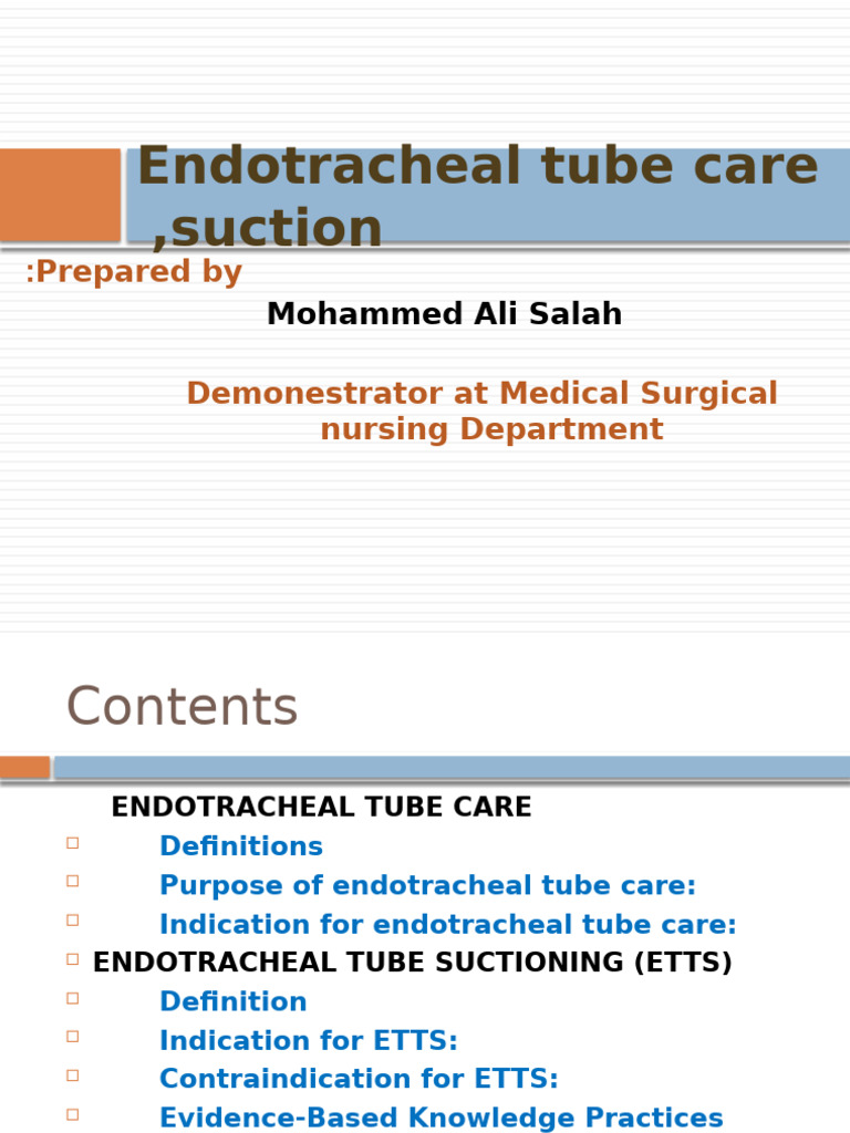 Endotracheal Tube Care & Suction Fin | PDF | Clinical Medicine ...