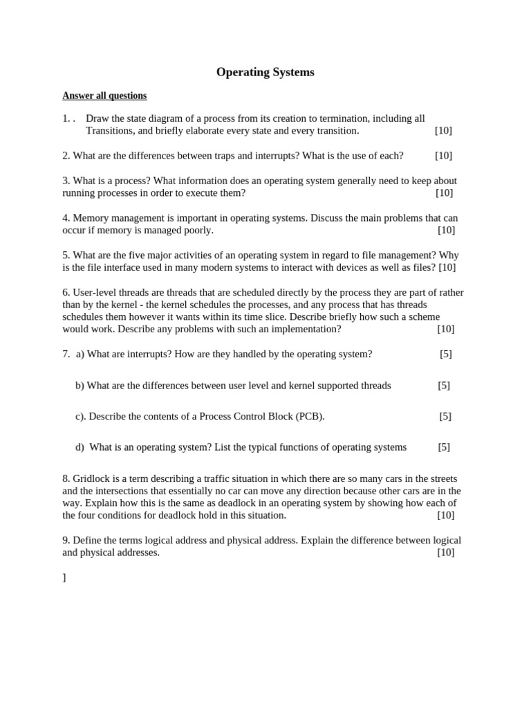 OS Practise Questions | PDF