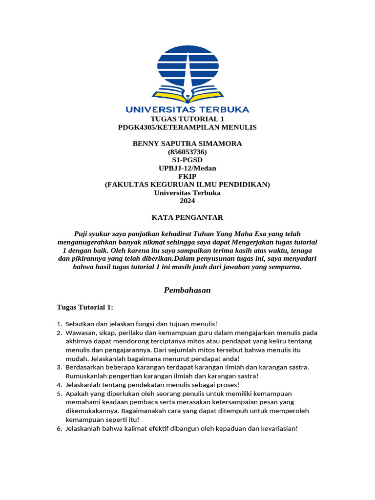 Keterampilan Menulis: Tugas 1 | PDF