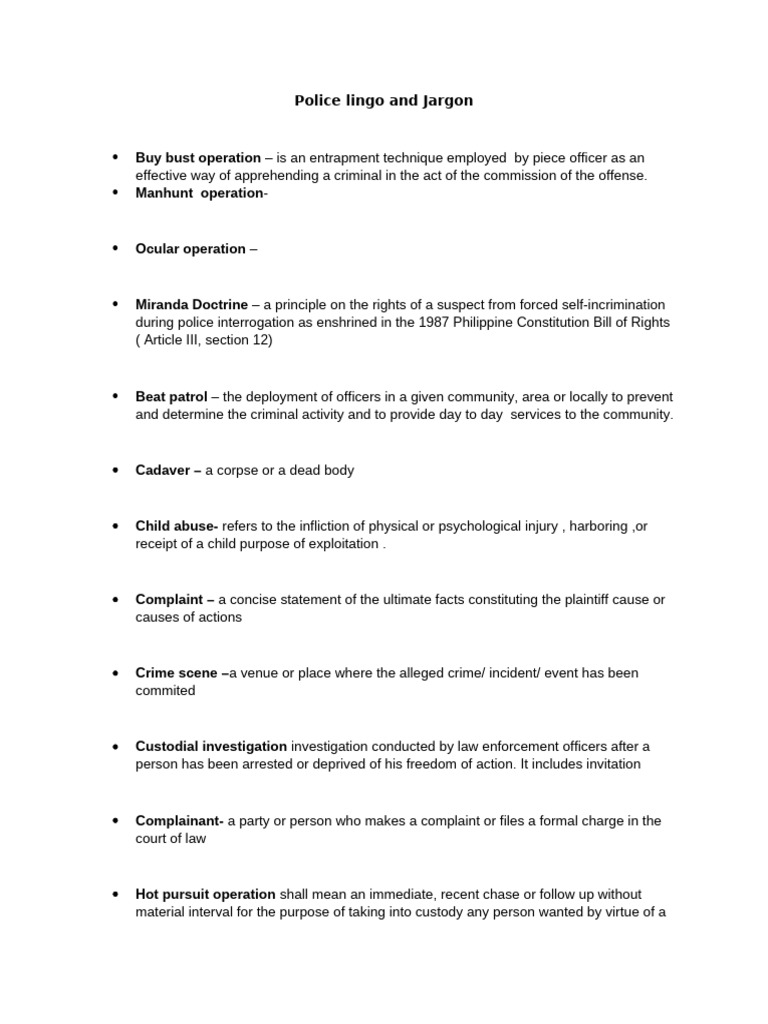 Police Lingo and Jargon | PDF | Arrest | Police