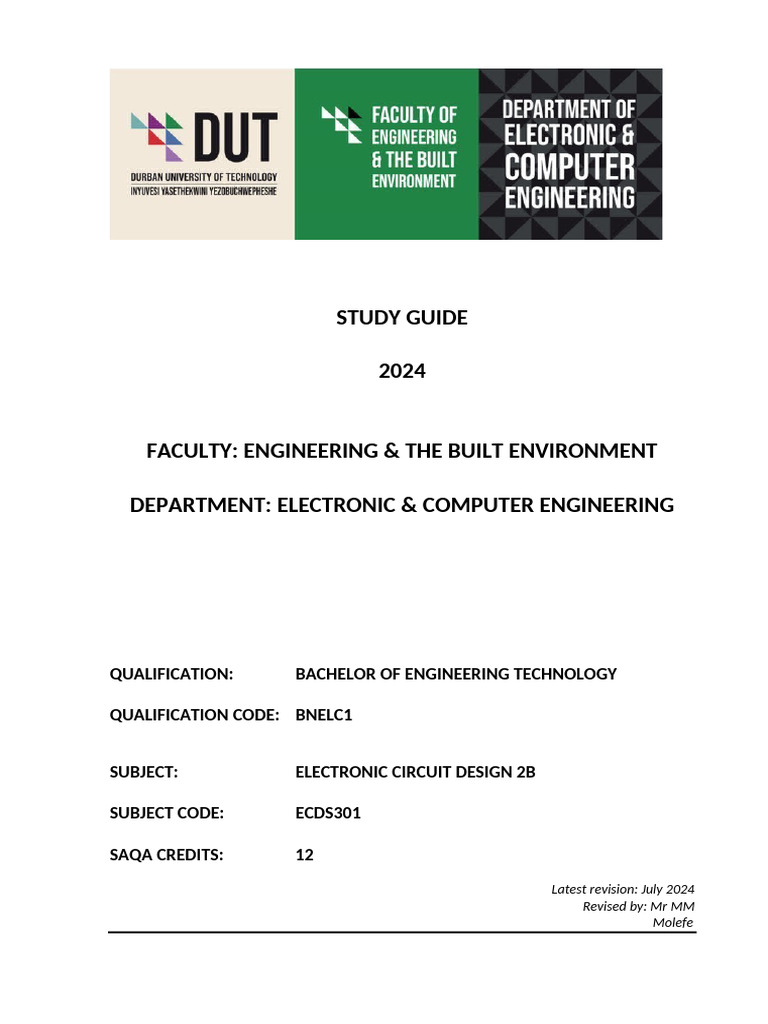 Study Guide ECDS301_2024 | PDF | Field Programmable Gate Array | Electrical Network
