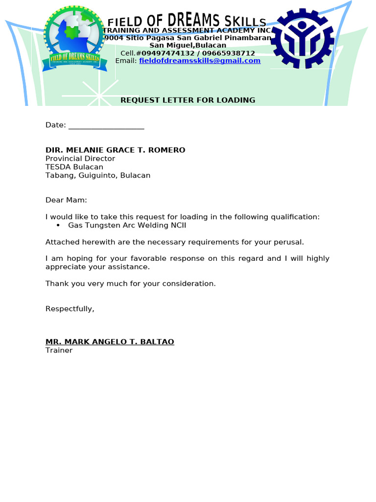 Letter of Intent - Loading of Assessor | PDF