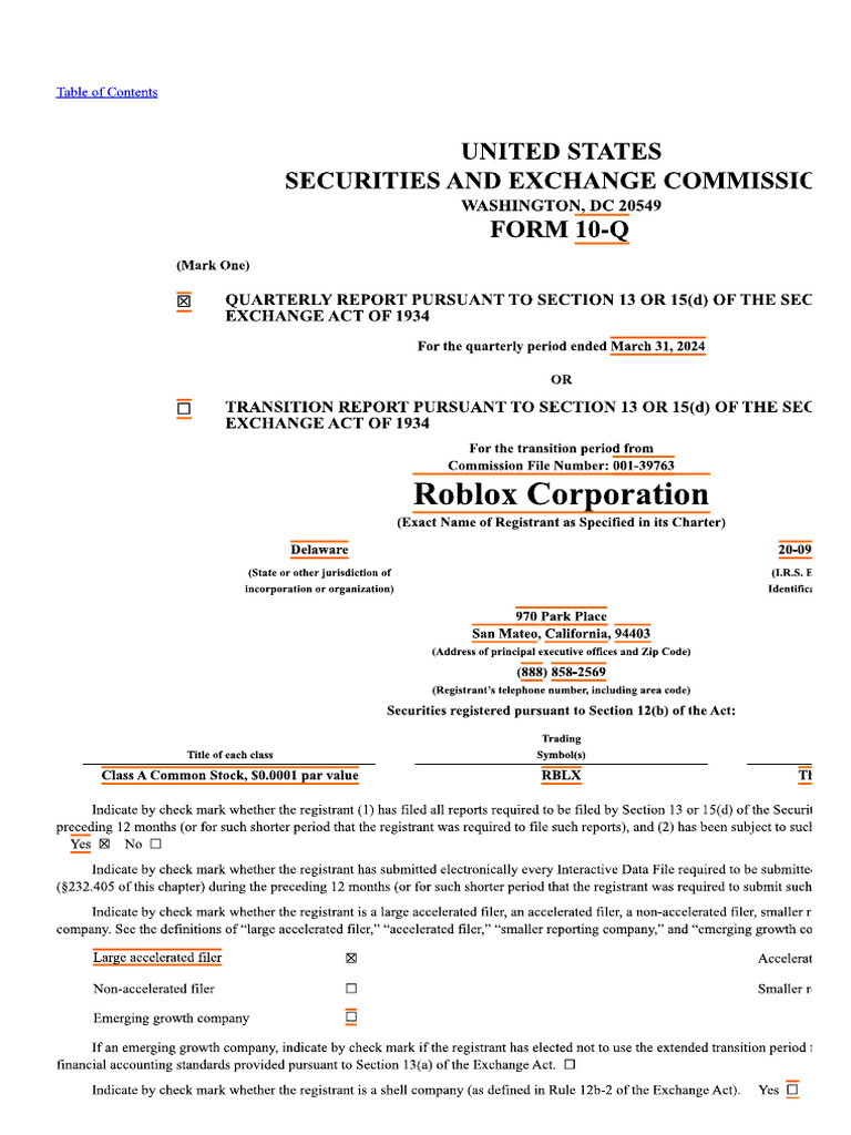 Roblox Result 2024q1 | PDF