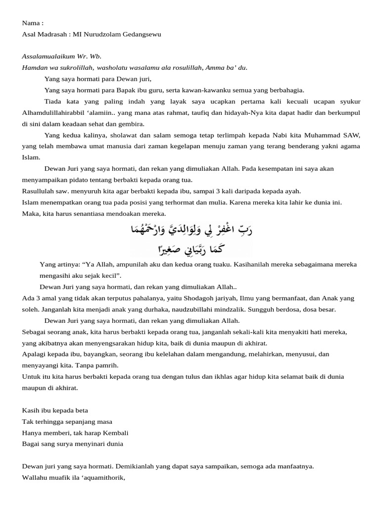 Pidato Tentang Kasih Sayang Kedua Orang Tua | PDF