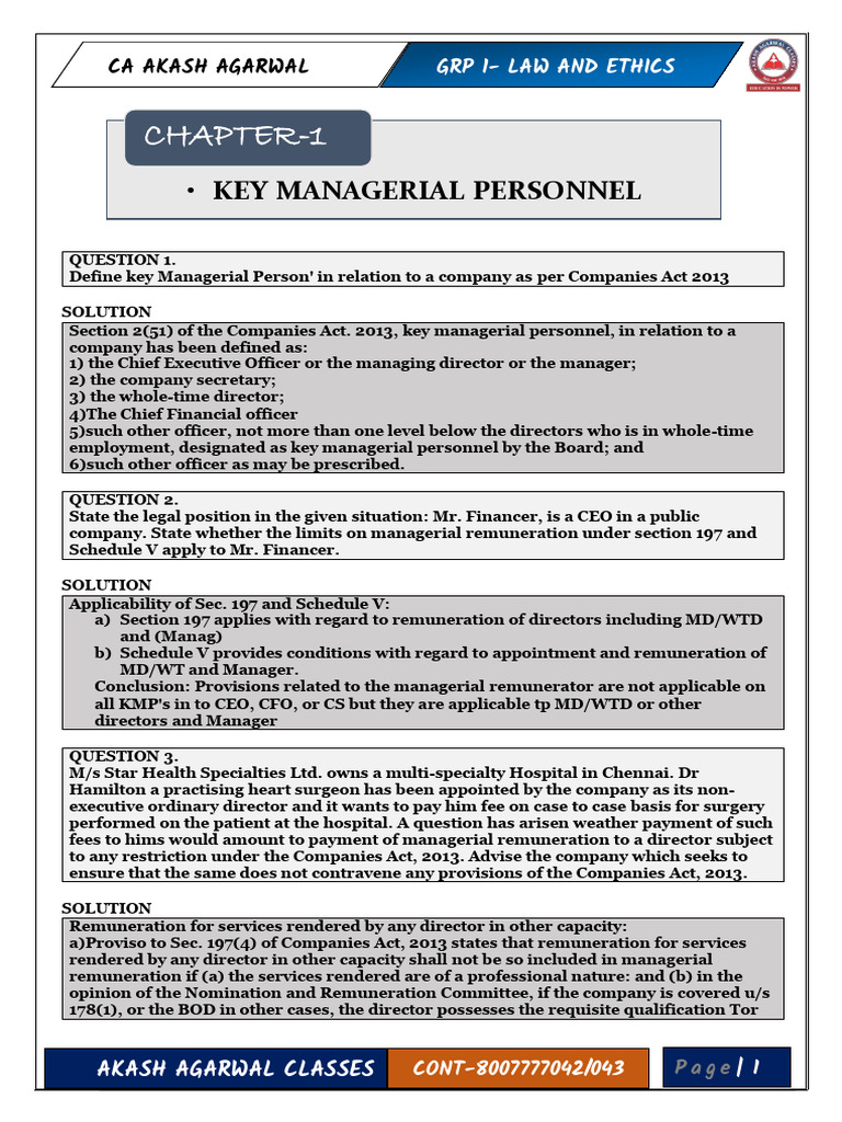 Key Managerial Personnel & Remuneration Laws | PDF | Chief Financial ...