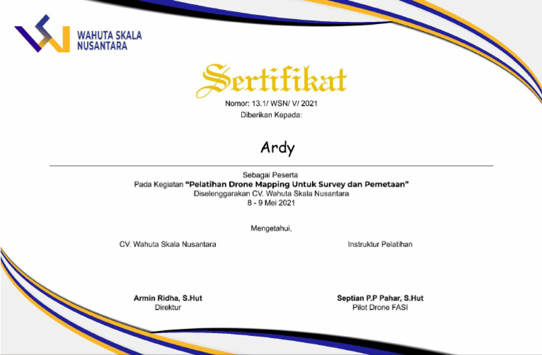 Sertifikat Pelatihan drone Ardy | PDF