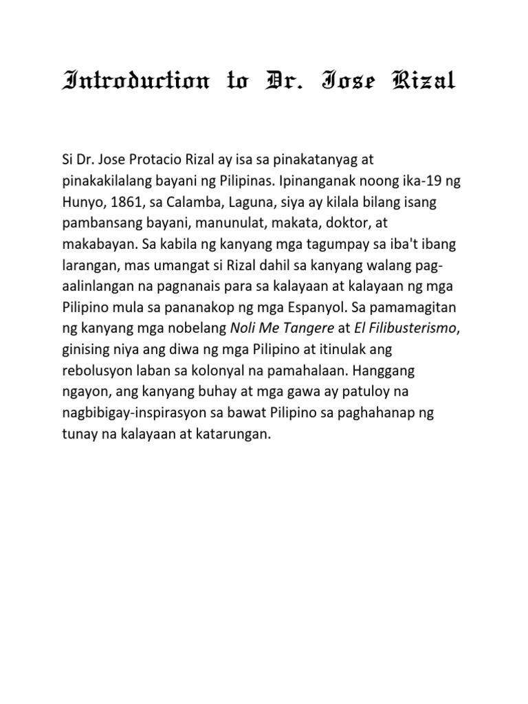 Short Introduction - Dr. Jose Rizal | PDF