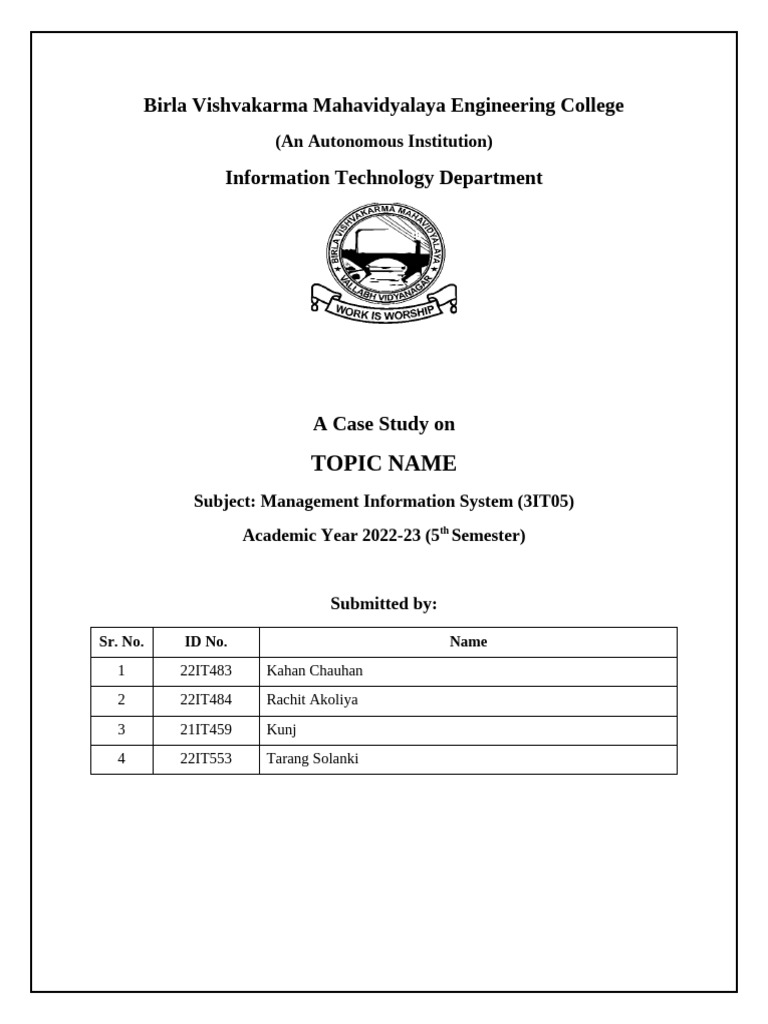MIS Case Study Front Page | PDF
