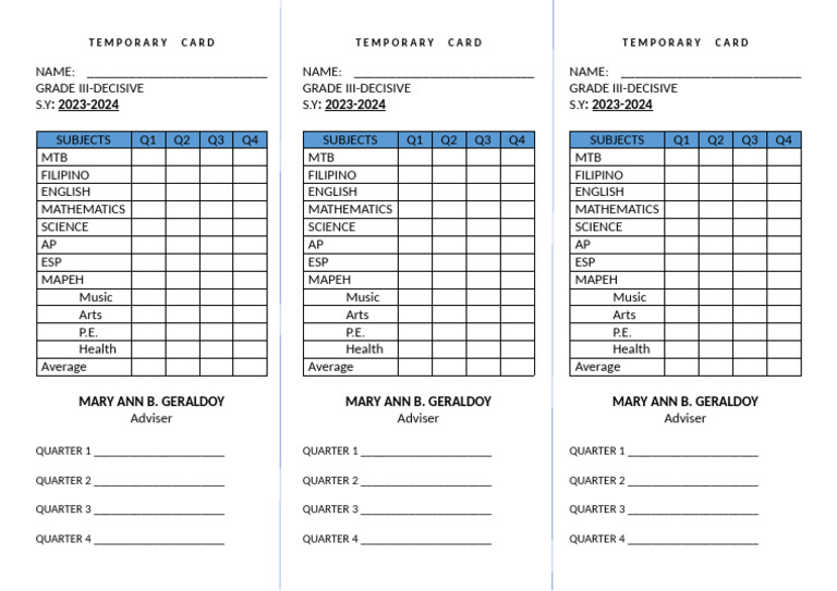 CARD-SLIP Grade 3 | PDF