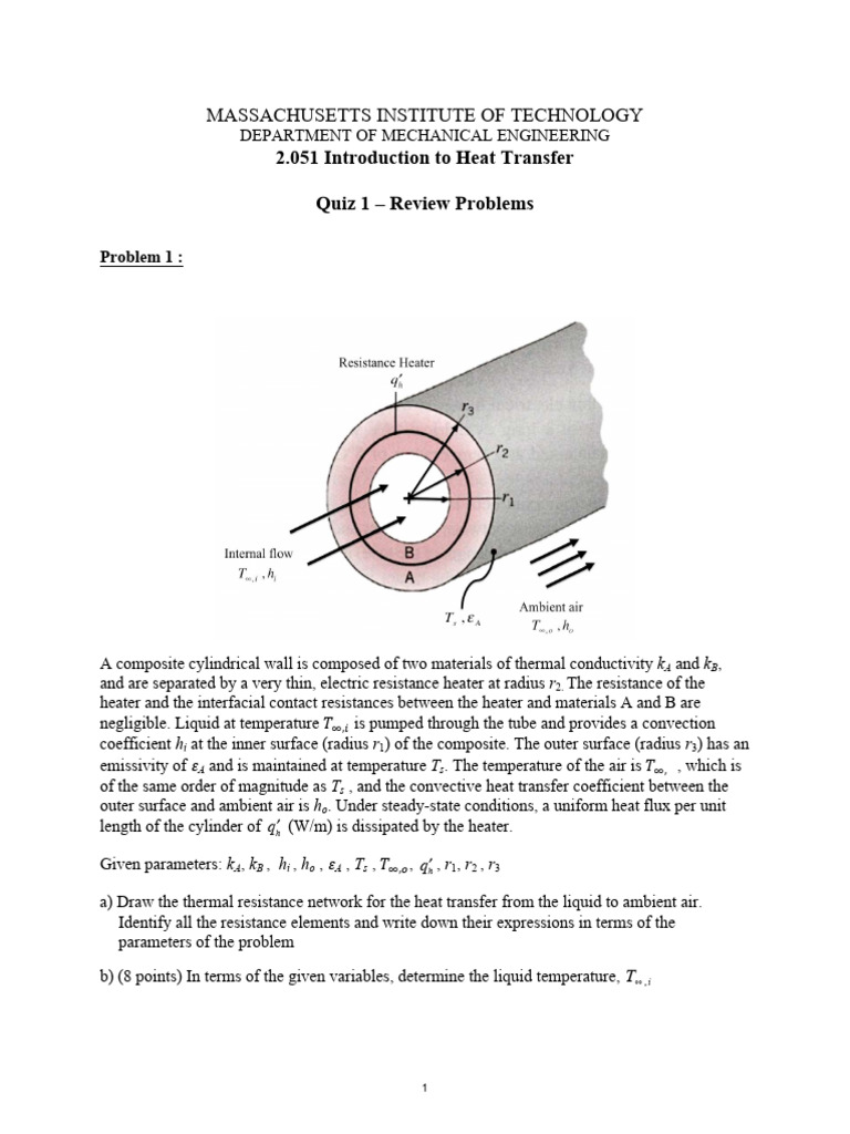 MIT2 051F15 Quiz1 RvwProb | PDF | Heat Transfer | Transport Phenomena