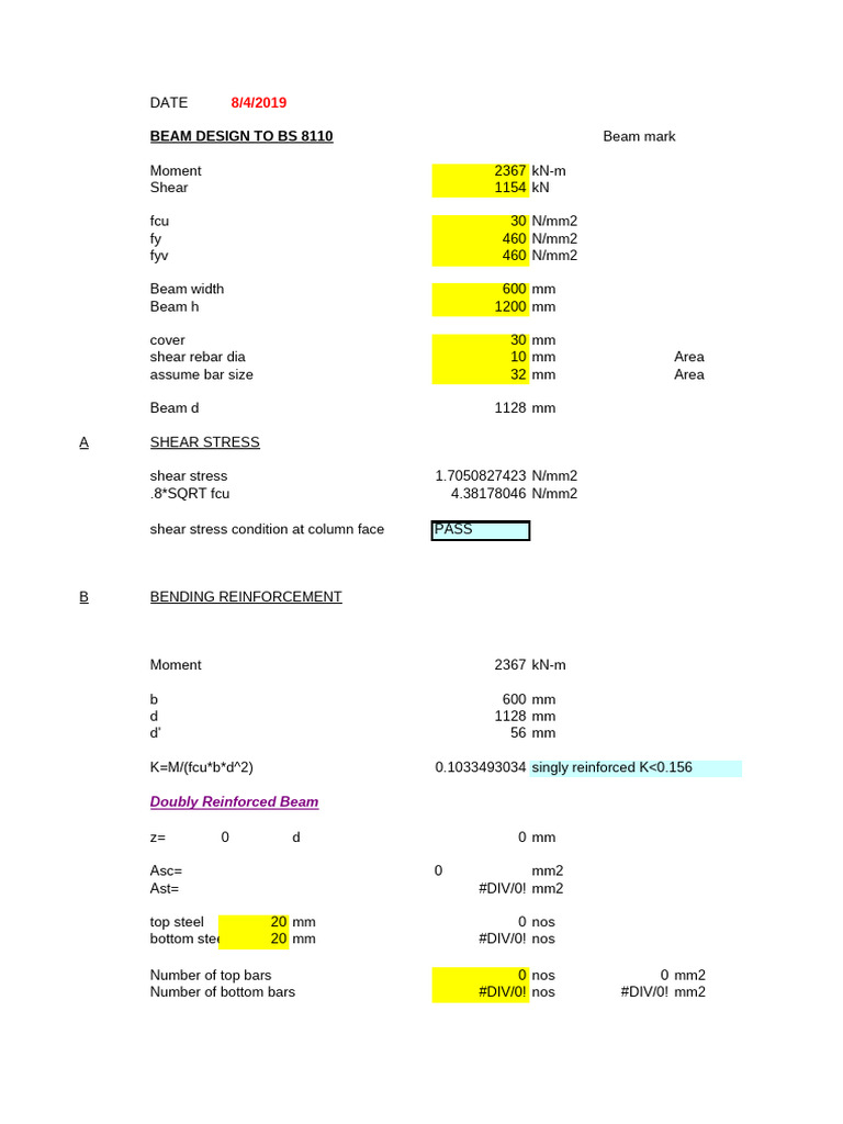 Beam Design W Span Depth Ratio To BS8110 | PDF | Beam (Structure) | Bending