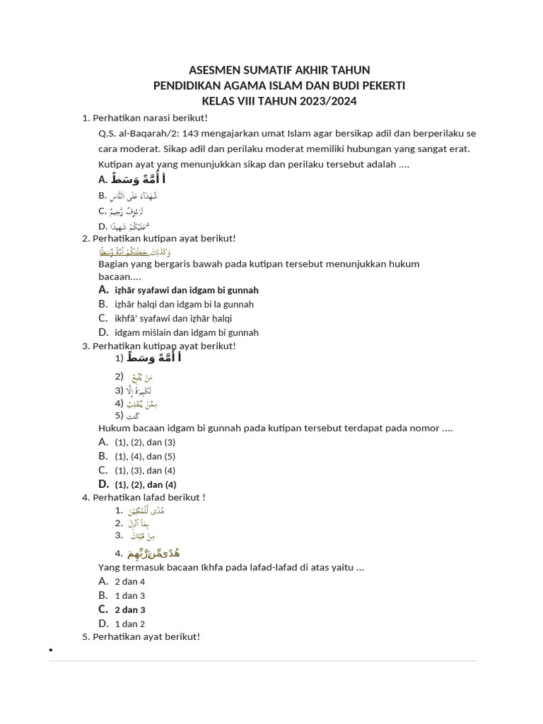 SOAL SAT KELAS 8 DAN KUNCINYA | PDF