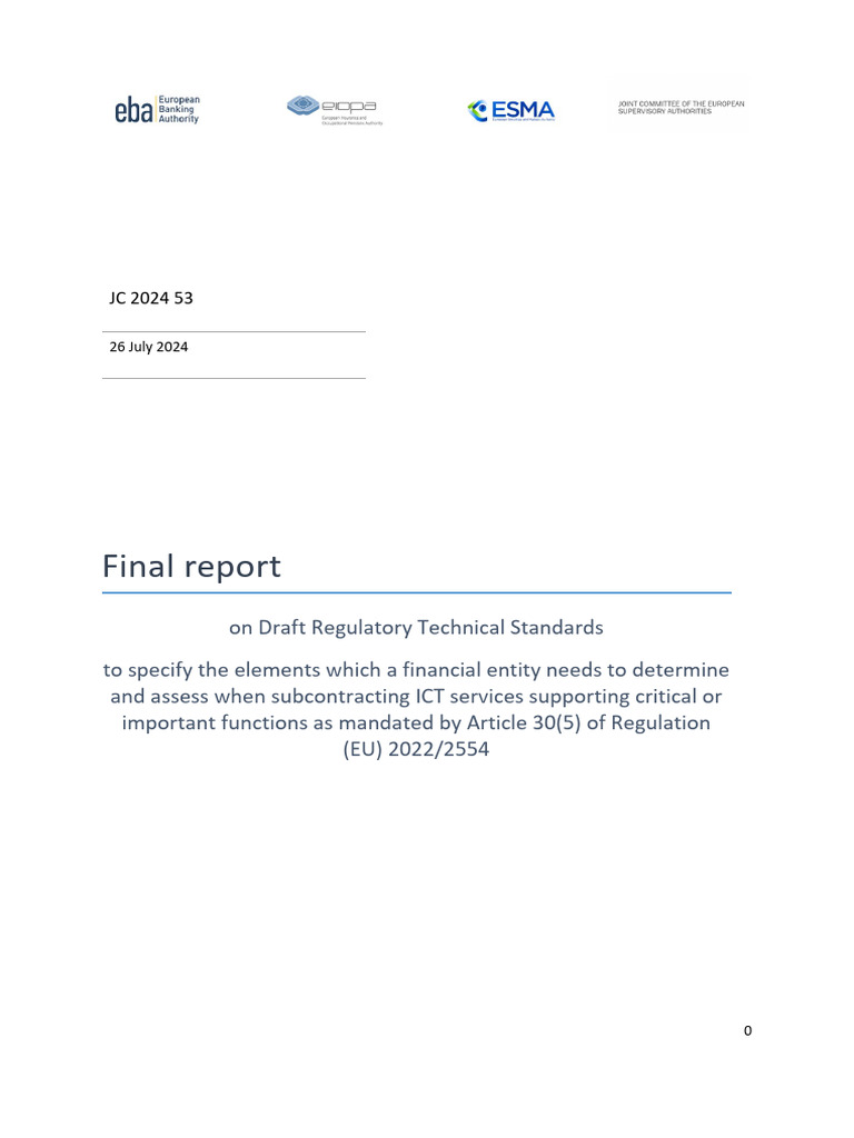 JC 2024 53 Final Report DORA RTS On Subcontracting | PDF ...