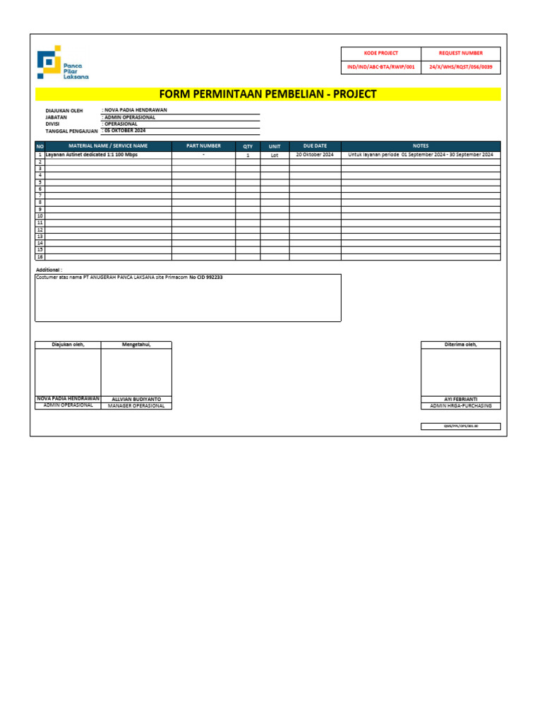Contoh - Form Permintaan Project 2 | PDF