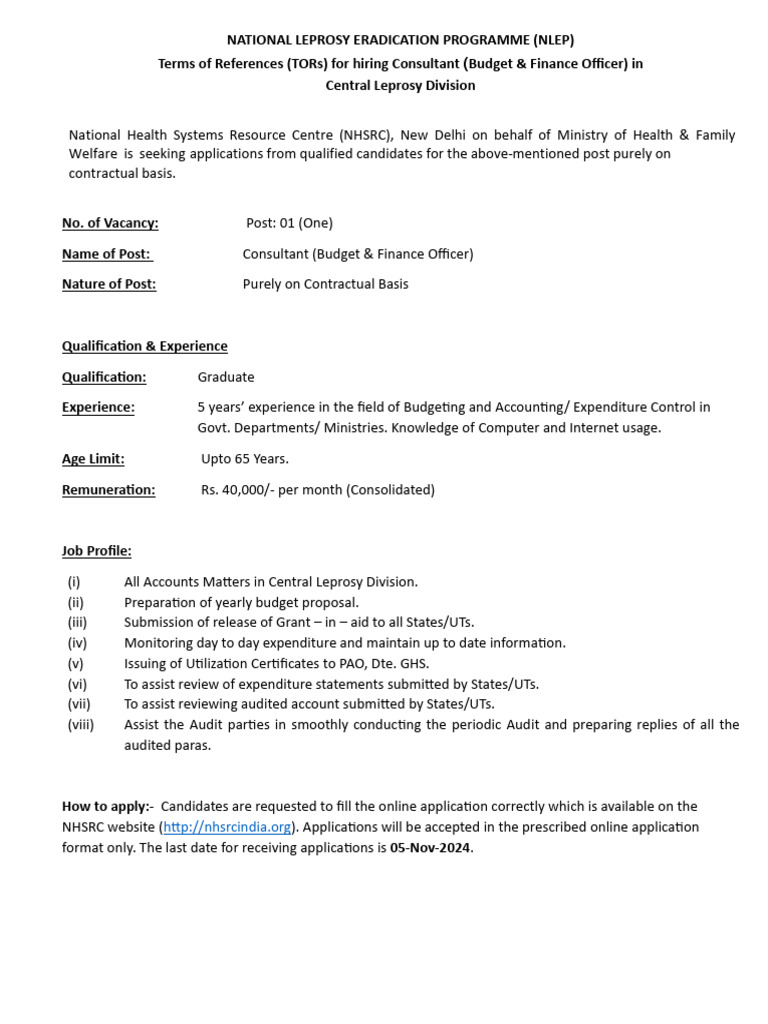 TOR - Consultant (Budget & Finance Officer) | PDF