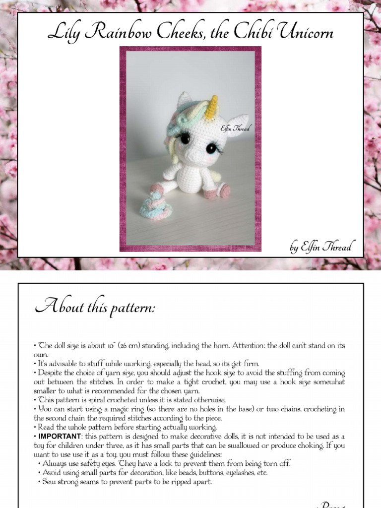 Elfin Thread - Lily Rainbow Cheeks The Unicorn | PDF
