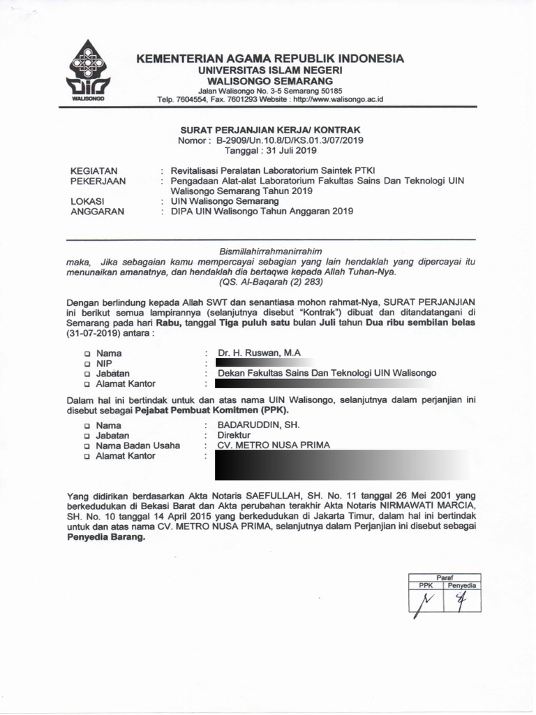 SPK Revitalisasi Peralatan Laboratorium Saintek 2019 | PDF
