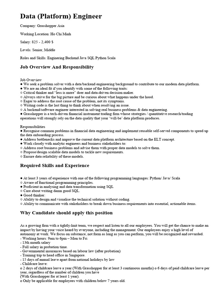 Data-Platform-Engineer | PDF | Computer Programming | Parental Leave