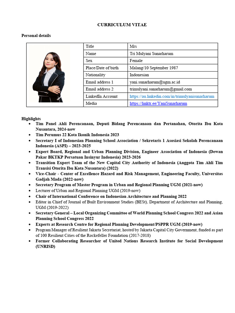 Full CV-Tri Mulyani Sunarharum-2024 | PDF | Jakarta | Indonesia