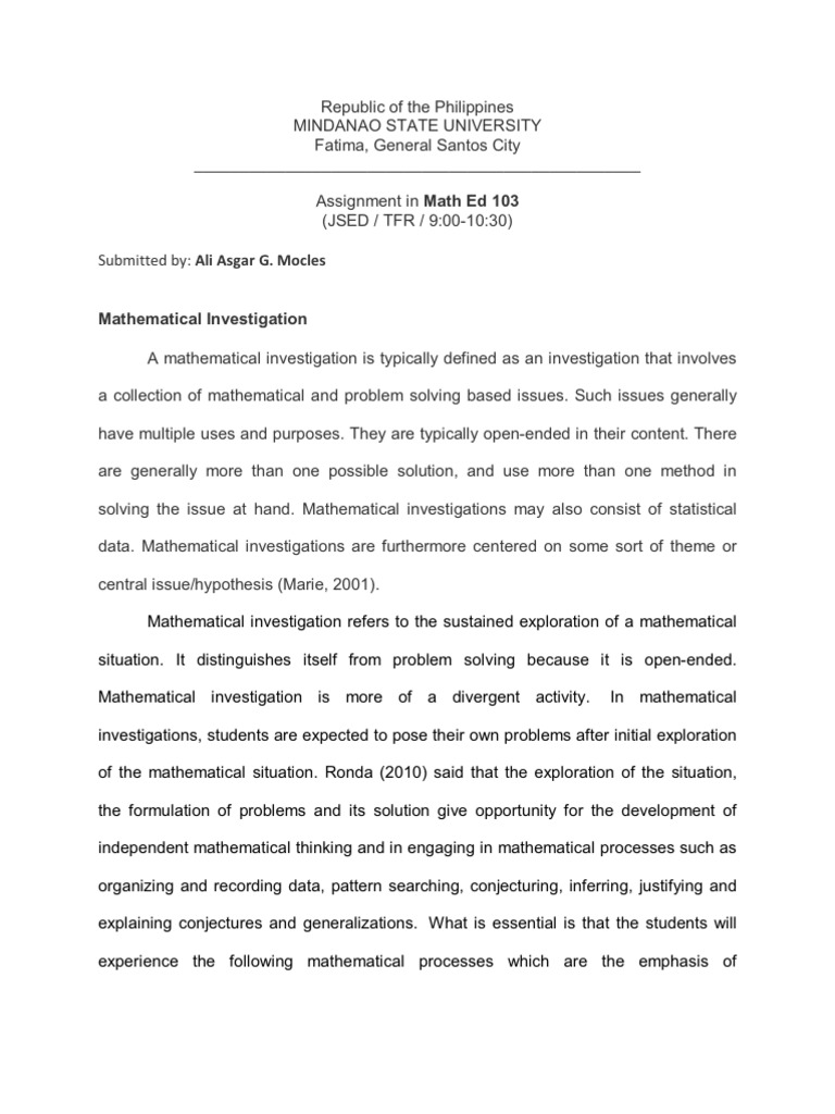Mathematical Investigation and Mathematical Modeling | PDF ...