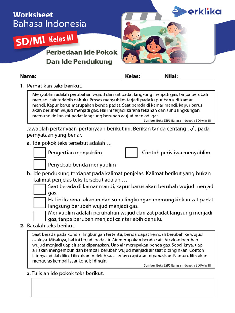 SD Bahasa Indonesia Kelas Iii - Perbedaan Ide Pokok Dan Ide Pendukung | PDF