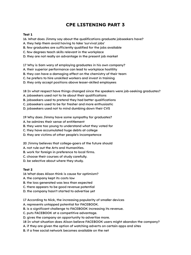 CPE Listening Practice Tests Overview | PDF | Forensic Science | Hypnosis
