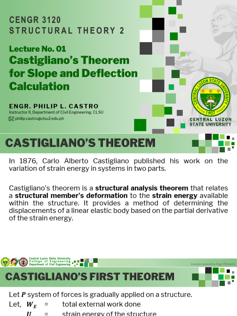 Lecture 01 Castigliano's Theorem CENGR 3120 | PDF | Young's Modulus ...