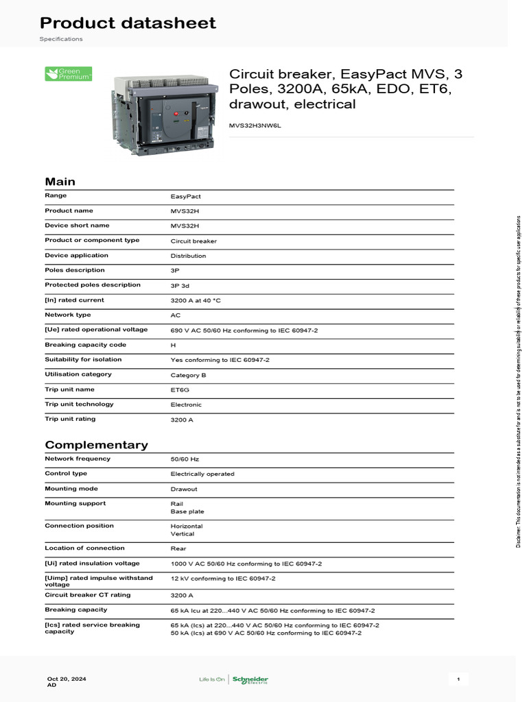Schneider Electric - EasyPact-MVS - MVS32H3NW6L | PDF | Alternating Current | Voltage