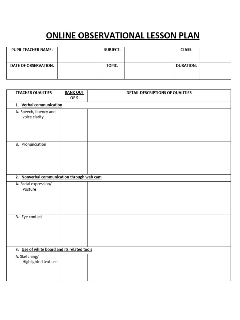 Online Observational Lesson Plan 1 | PDF