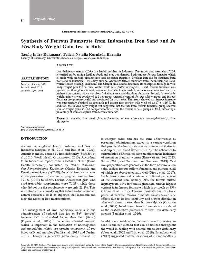 Synthesis of Ferrous Fumarate From Indonesian Iron | PDF | Iron | Chemistry