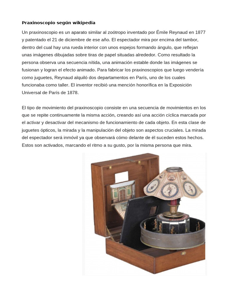 Praxinoscopio: Historia y Funcionamiento | PDF