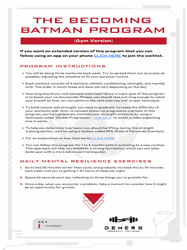 Gym Becoming Batman Plan | PDF | Strength Training | Physical Exercise