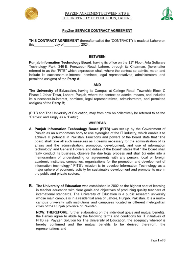 PayZen Service Agreement - UE | PDF | Breach Of Contract | Banks