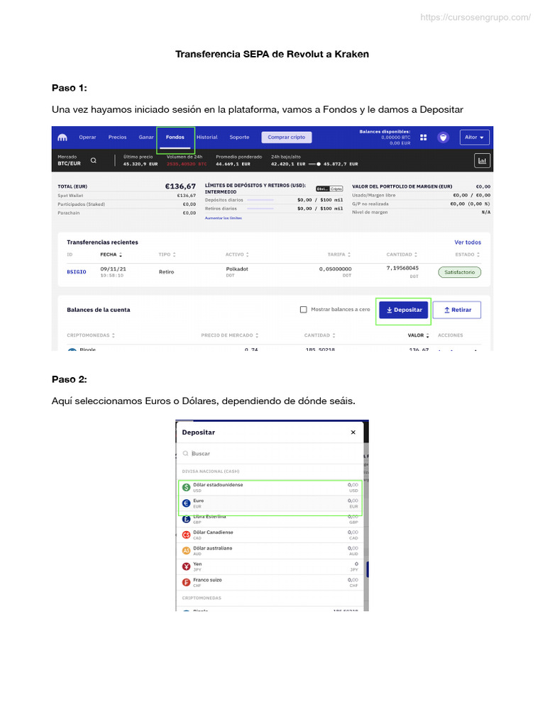 Transferencia SEPA: Revolut a Kraken | PDF