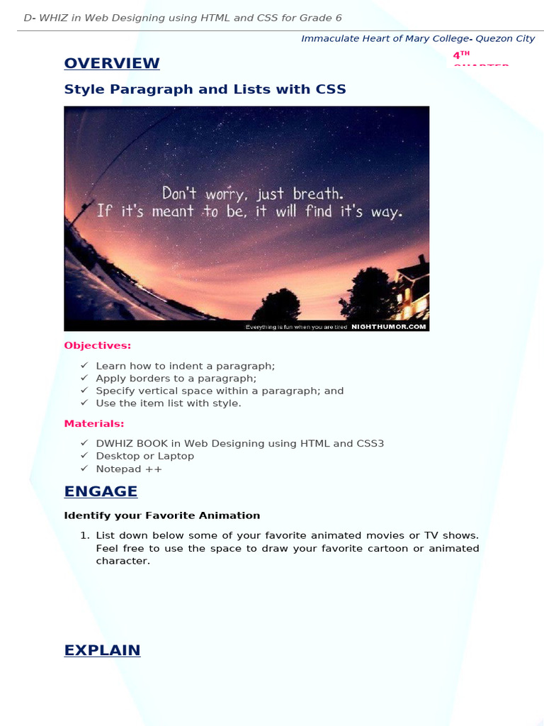 Grade6 StyleParagraphWCSS | PDF | Html | Paragraph