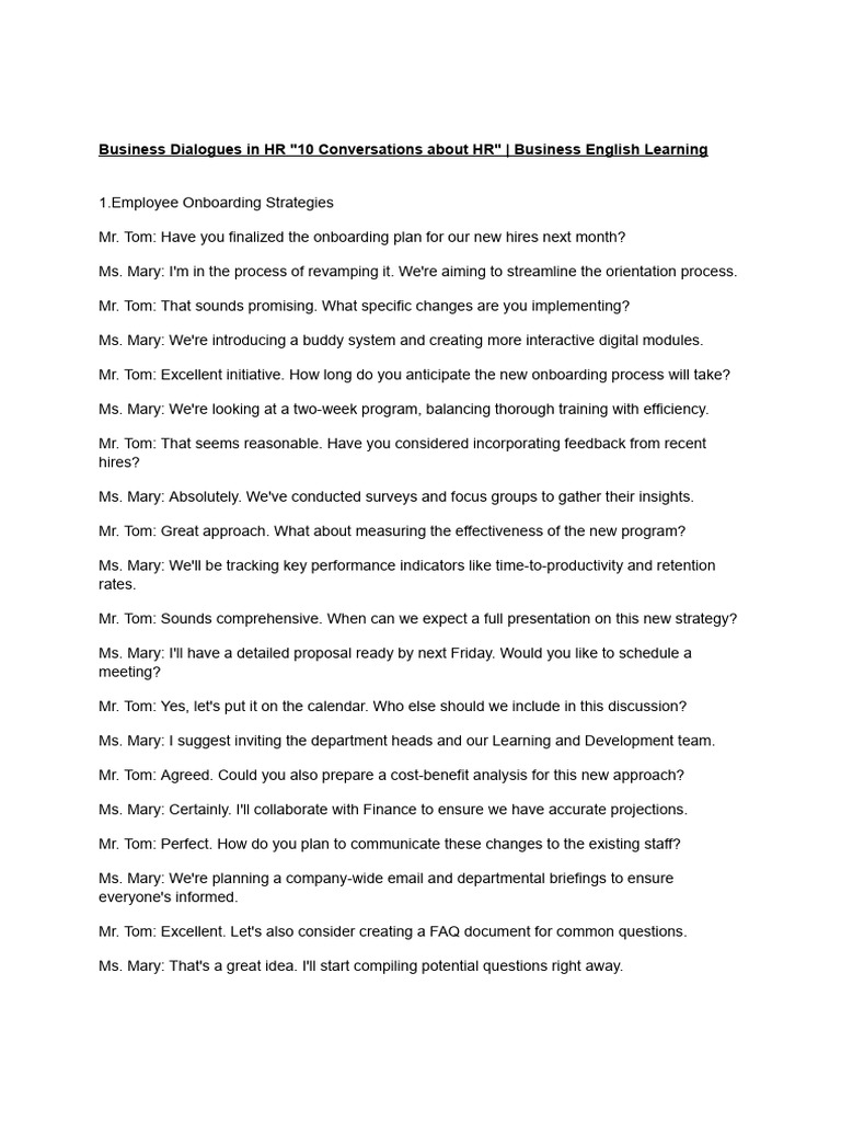 HR Business English Conversations | PDF | Employee Retention | Recruitment