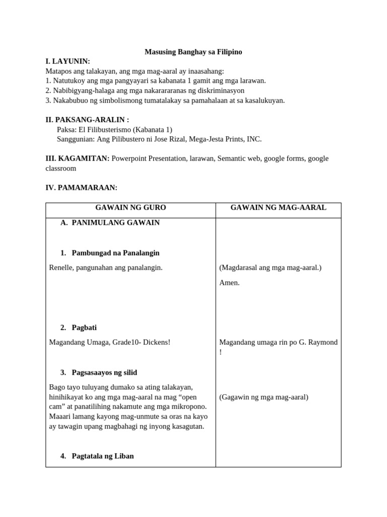 Masusing Banghay Sa Filipino FINAL LESSON PLAN | PDF