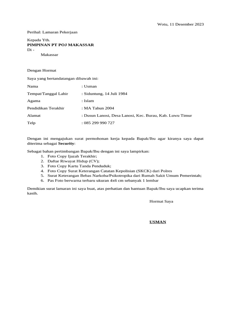 Lamaran Kerja Security | PDF