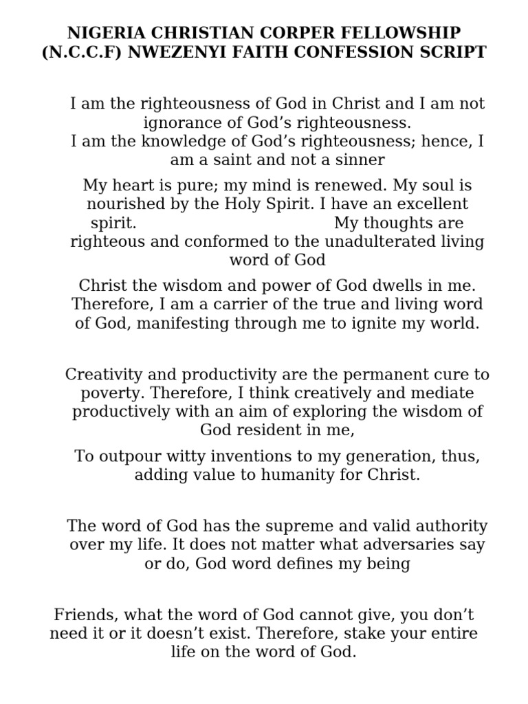 N.C.C.F Confession Script for Believers | PDF | Logos (Christianity) | God
