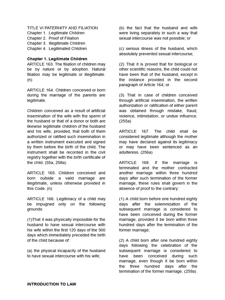 Title Vi Paternity and Filiation | PDF | Payments | Debt