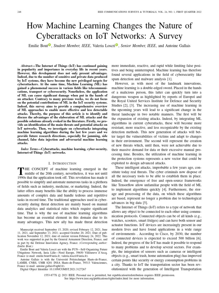 How Machine Learning Changes The Nature of Cyberattacks On IoT Networks A Survey | PDF ...