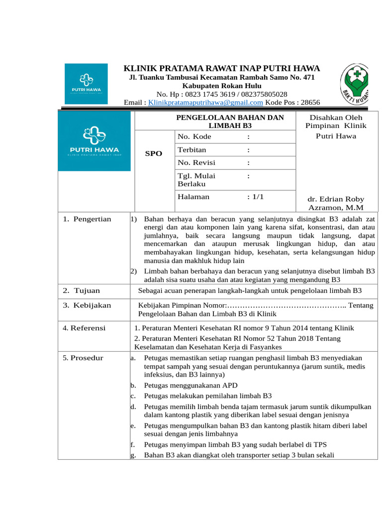 Sop Pengelolaan Limbah B3 | PDF