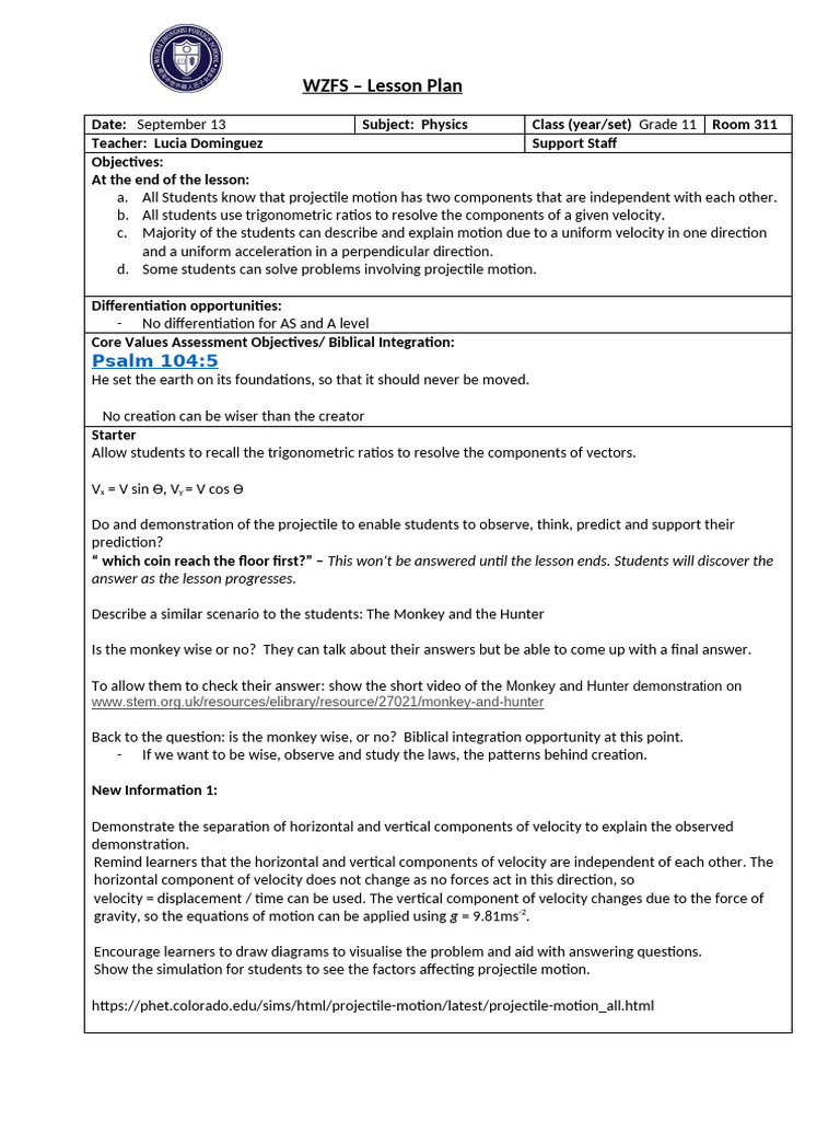 Lesson Plan Template | PDF | Force | Velocity